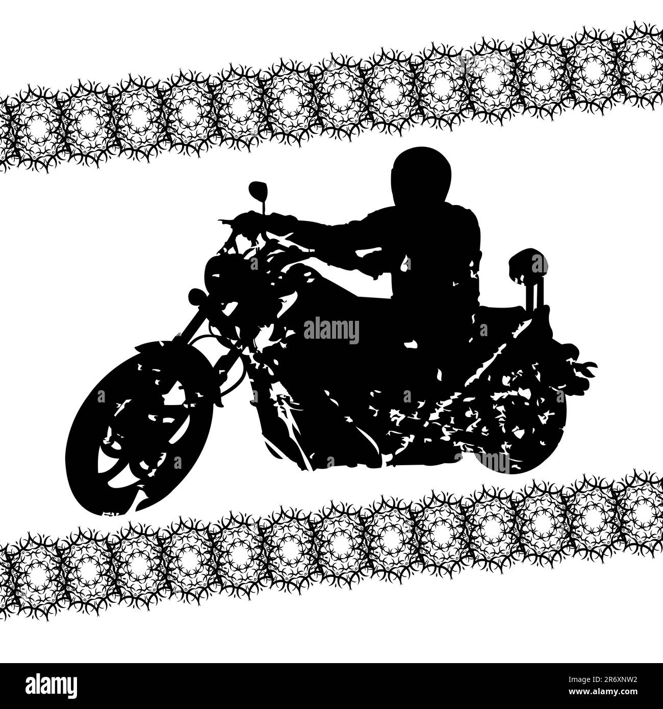 Biker grunge silhouette with ornamental stripes, vector illustration ...