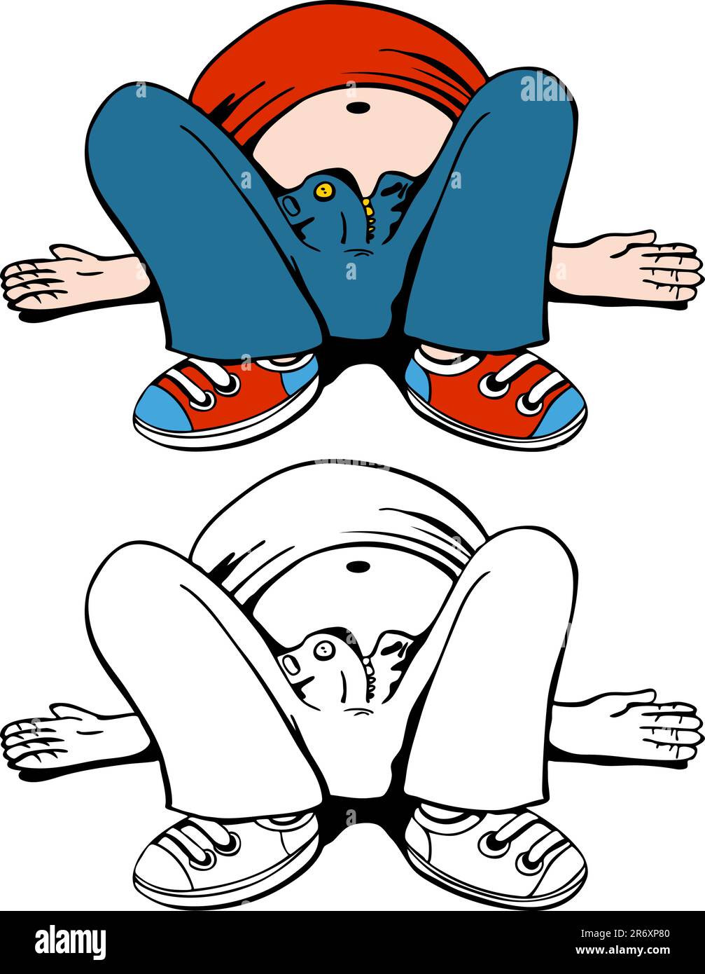 Cartoon image of a person with a full stomach - both color and black ...