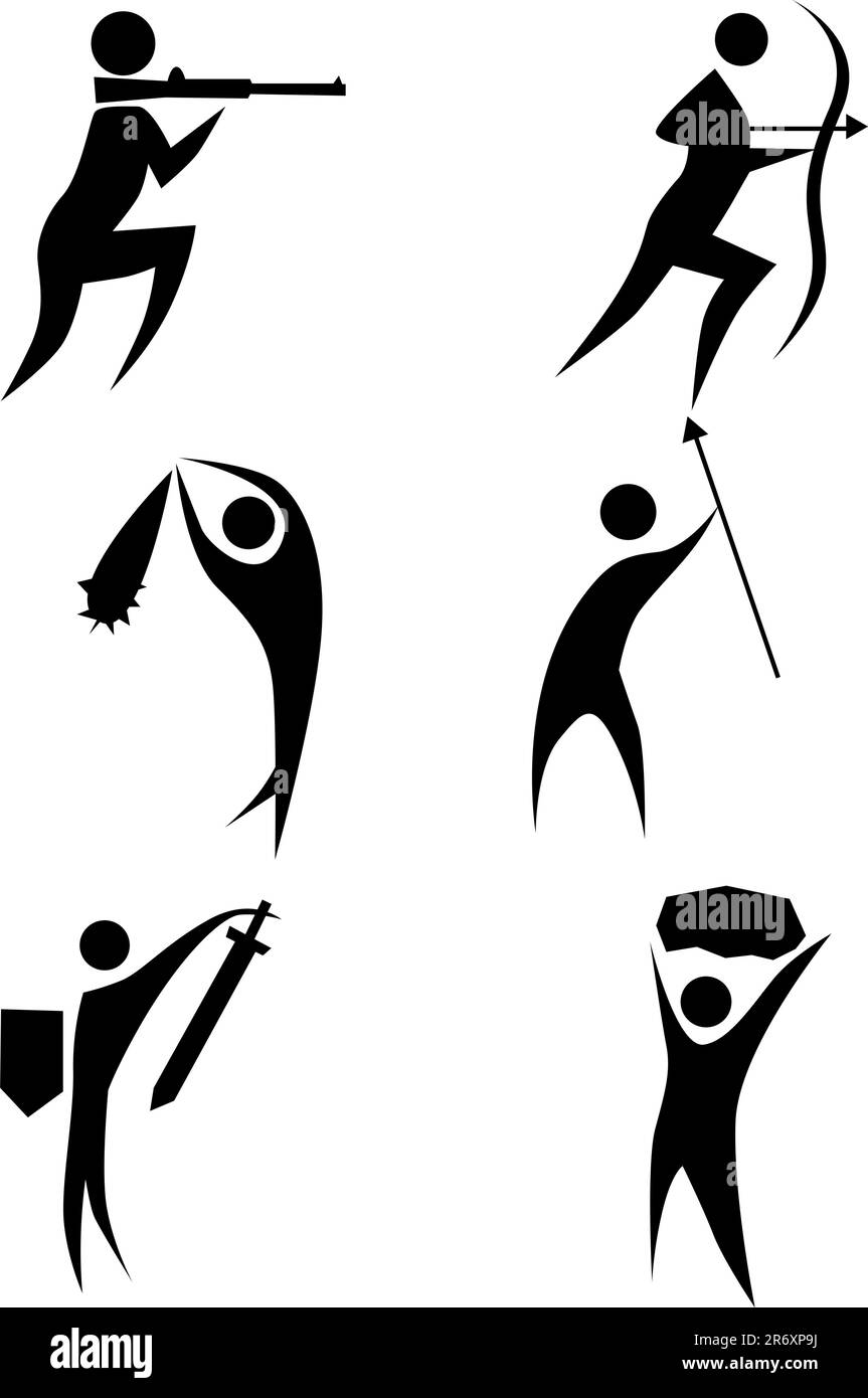 Hunter stick figure set isolated on a white background Stock Vector ...