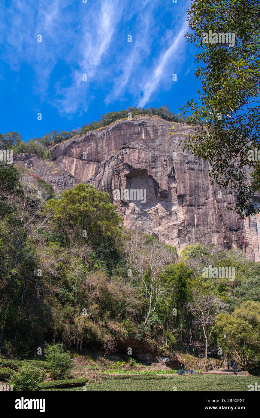unusual rock formations on the nine bend river in wuyishan on an ...