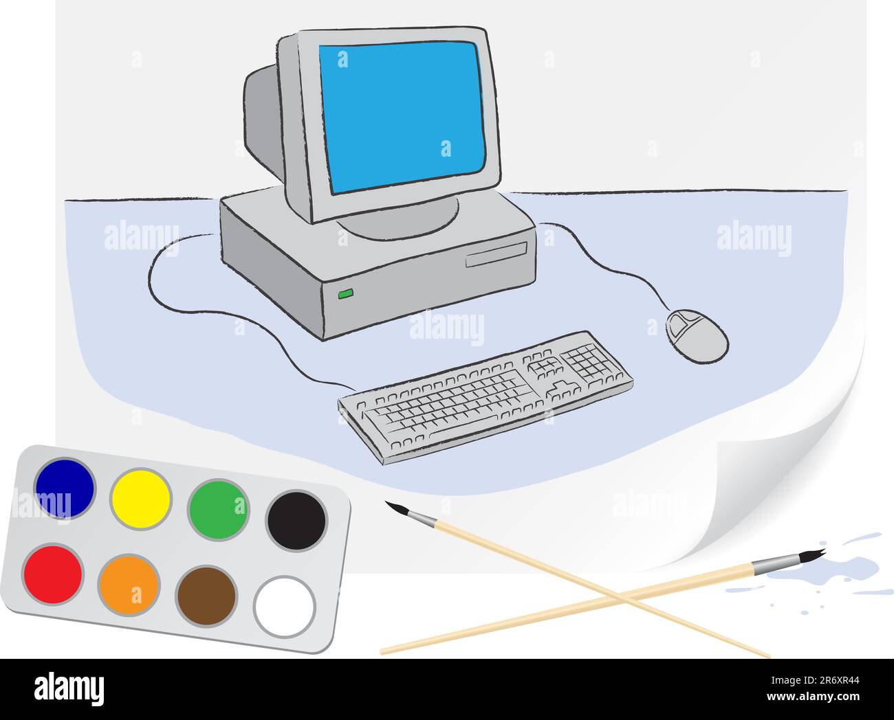 Children drawing of a computer a brush paints on a paper Stock Vector ...