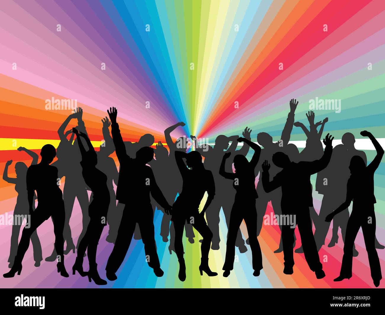 vector illustration of young people silhouettes on a colorful ...