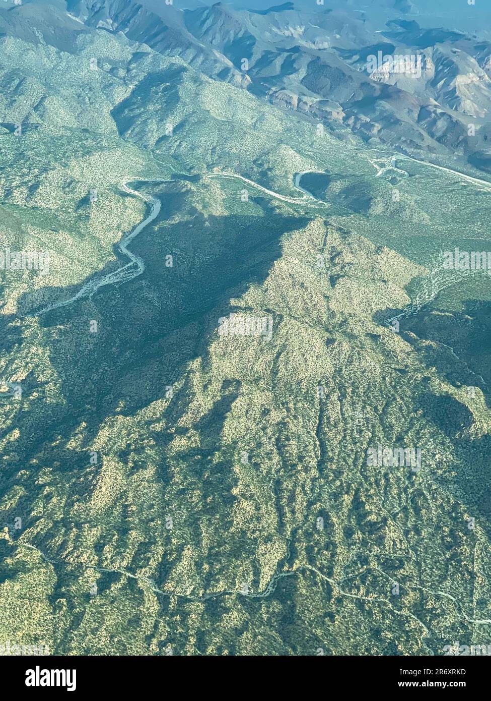 Aerial view of the desert and the mountains of Baja California Sur from ...