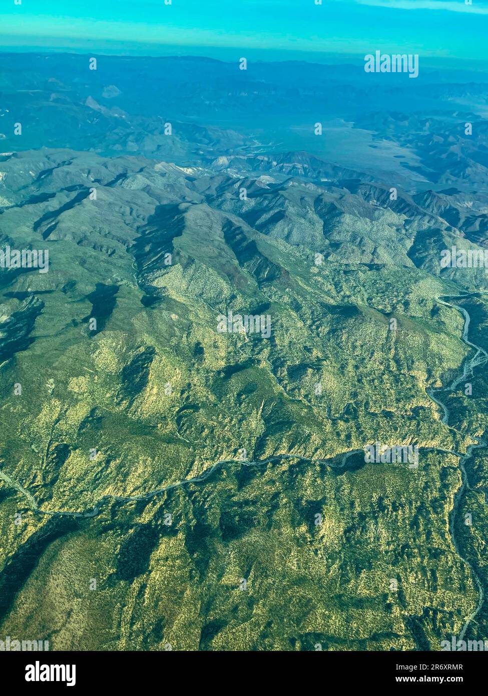 Aerial view of the desert and the mountains of Baja California Sur from ...