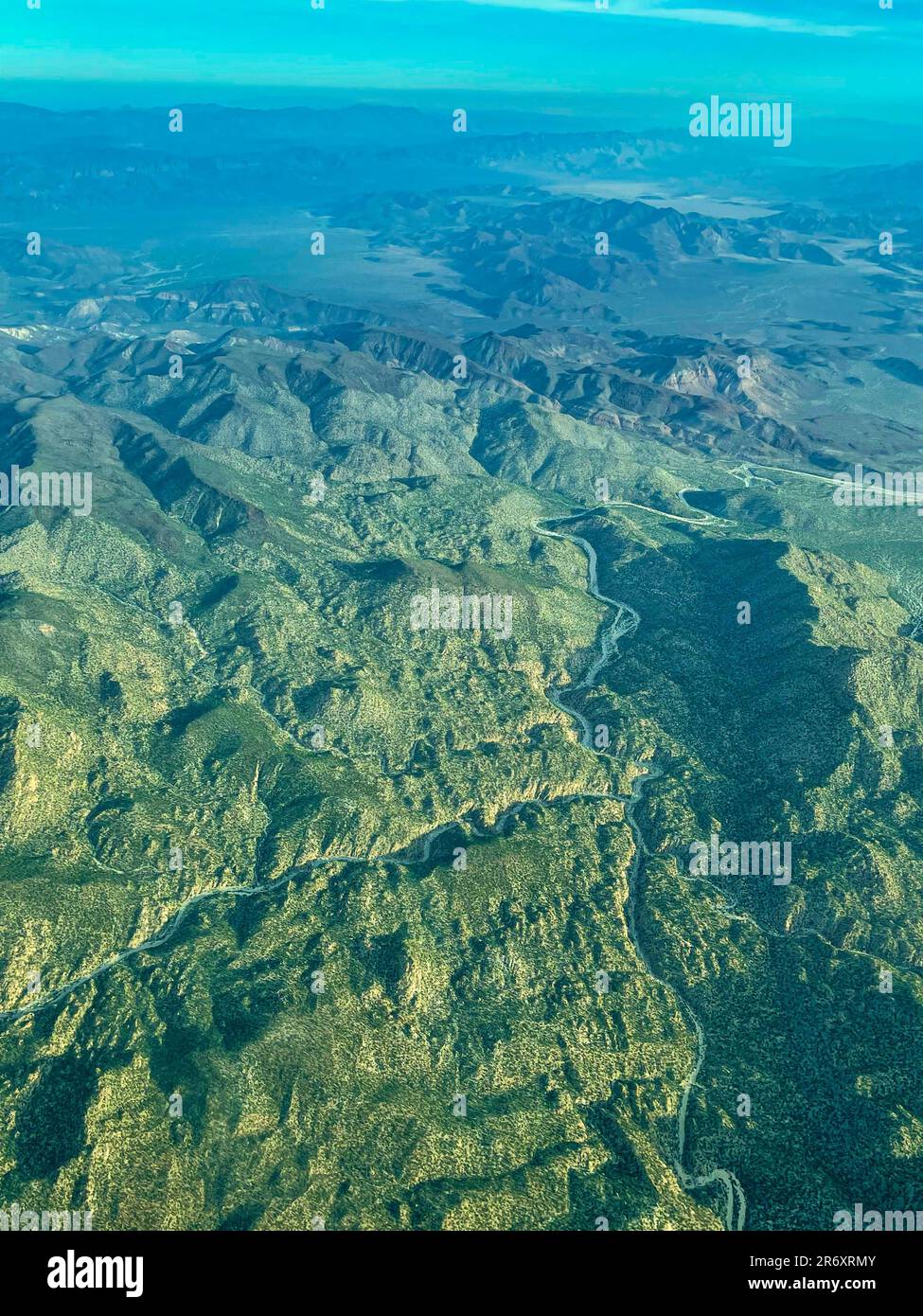 Aerial view of the desert and the mountains of Baja California Sur from ...