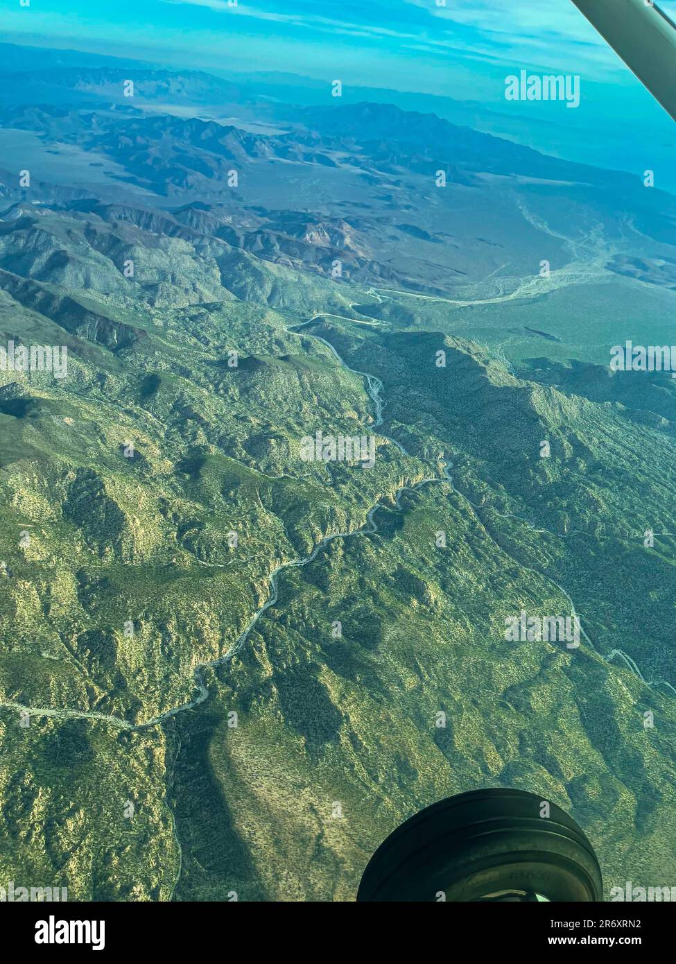 Aerial view of the desert and the mountains of Baja California Sur from ...