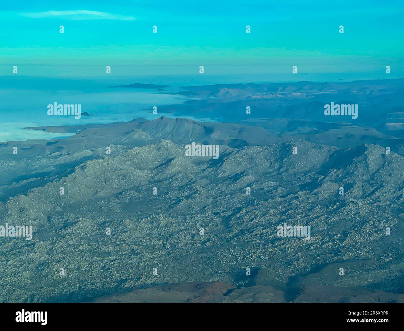 Aerial view of the desert and the mountains of Baja California Sur from ...