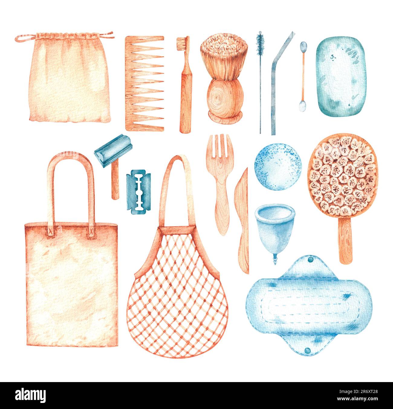 Set of eco-friendly earth day illustrations. Eco products watercolor ...