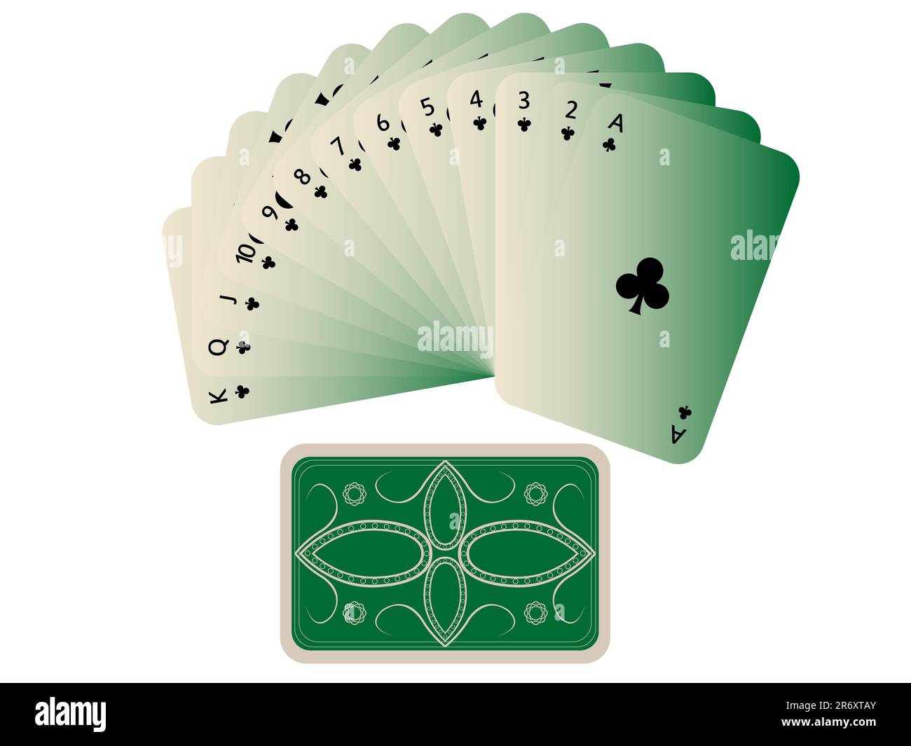 clubs cards fan with deck isolated on white, abstract art illustration ...