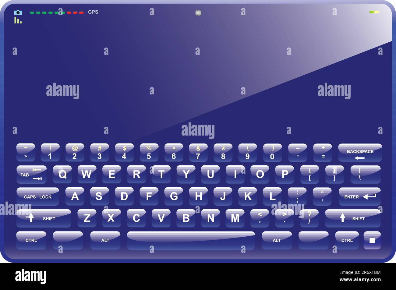 Blue tablet computer with internet access, GPS and camera - showing ...