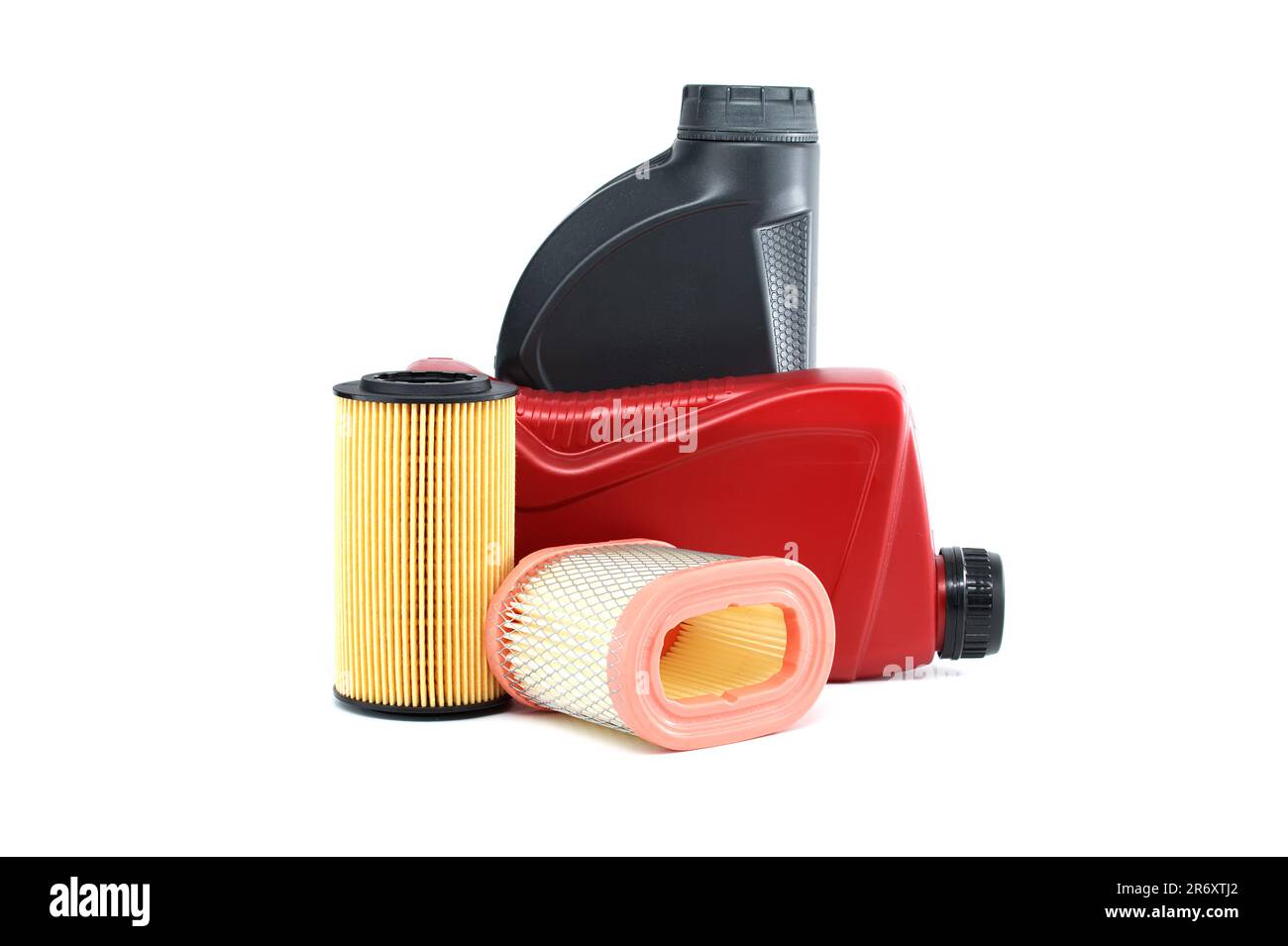 Vehicle engine oil filters elements and motor oil cans isolated on a ...