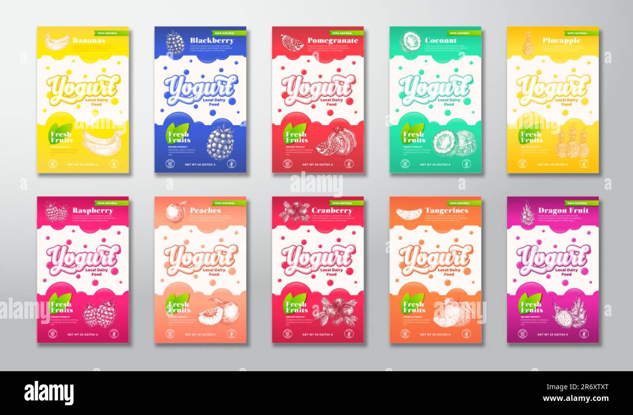 Citrus, Fruits and Berries Yogurt Label Templates Set. Abstract Vector ...