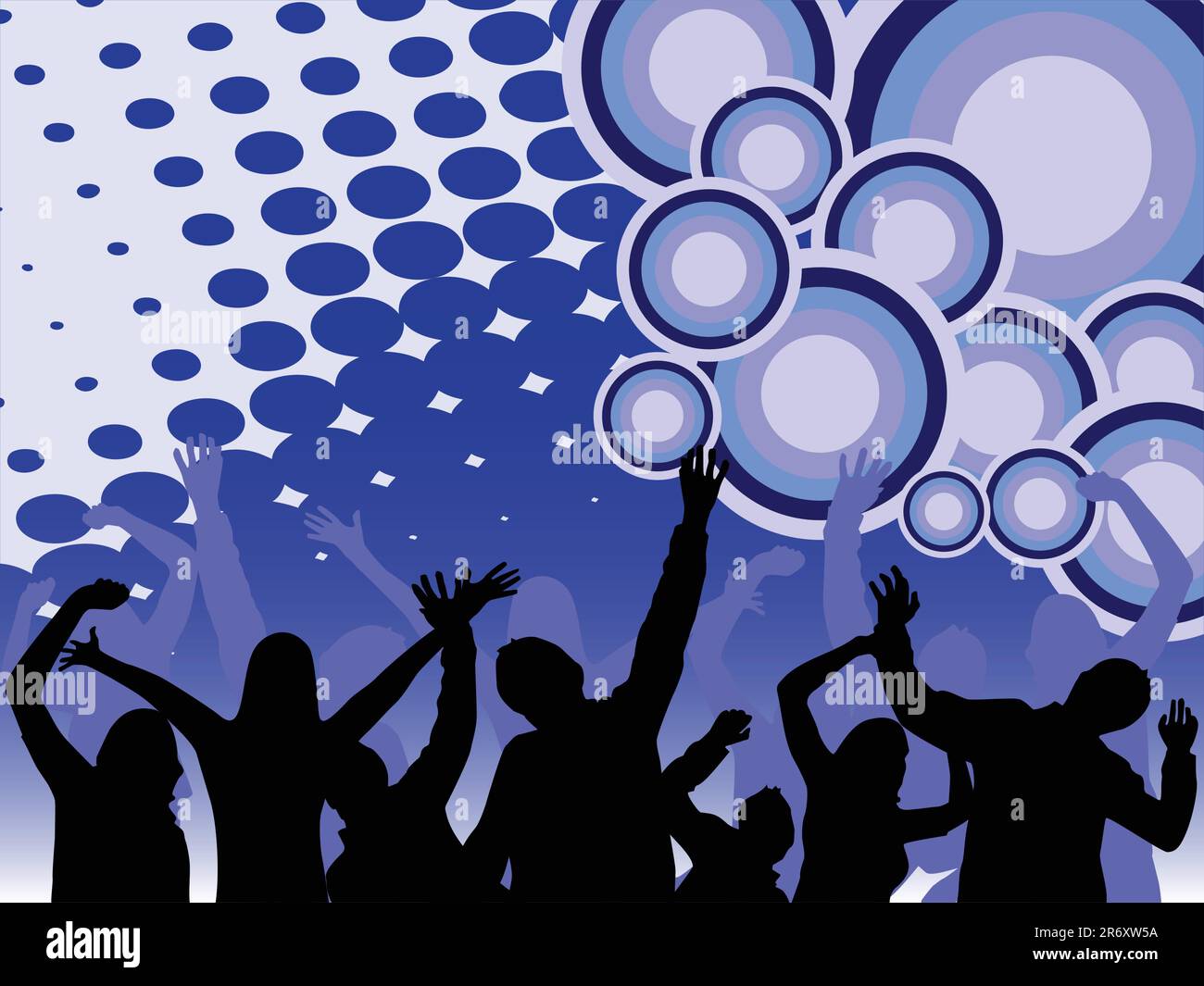 vector illustration of dancing people silhouettes on an abstract ...