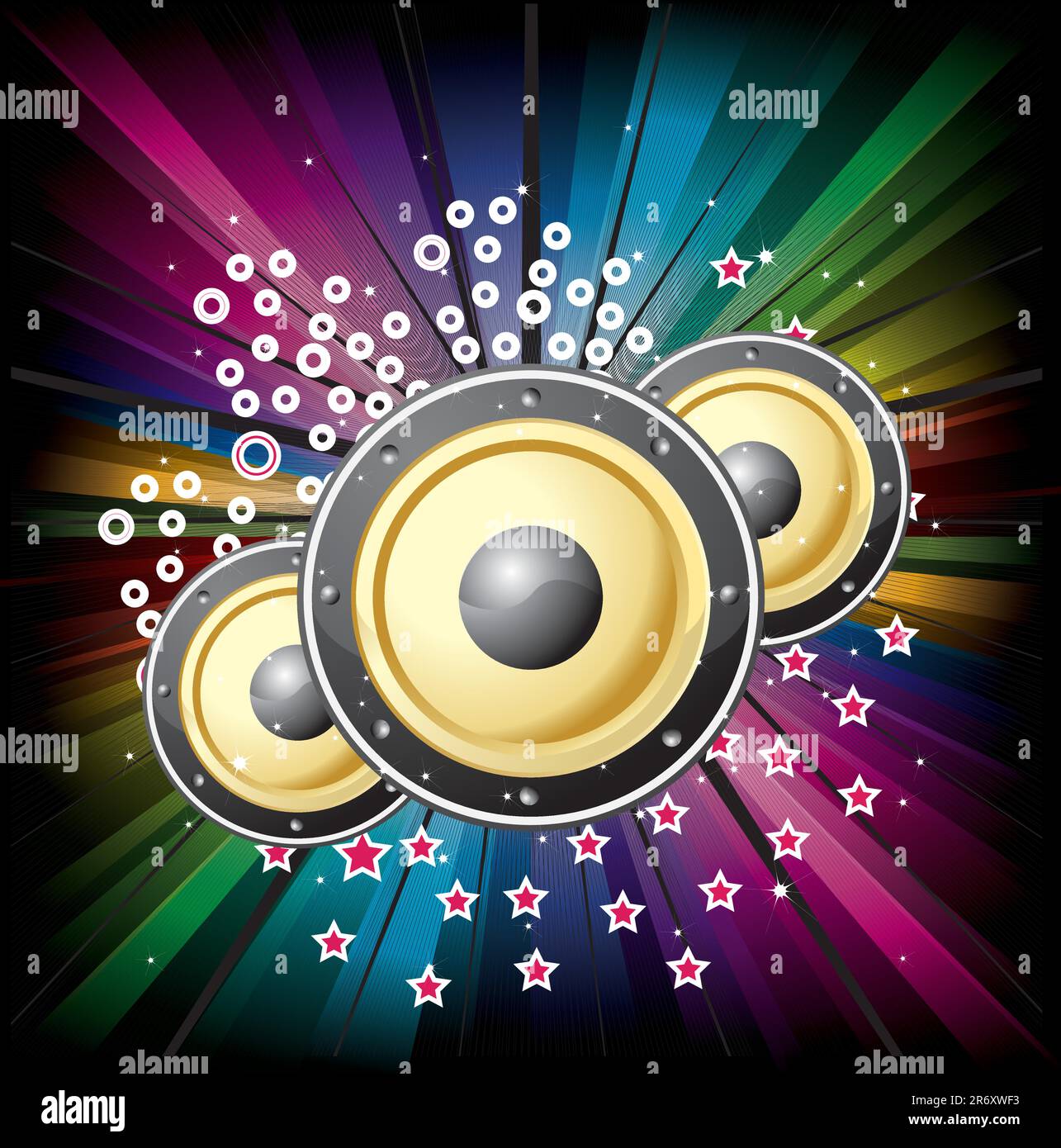 cool music colorful disco background with golden speaker Stock Vector ...