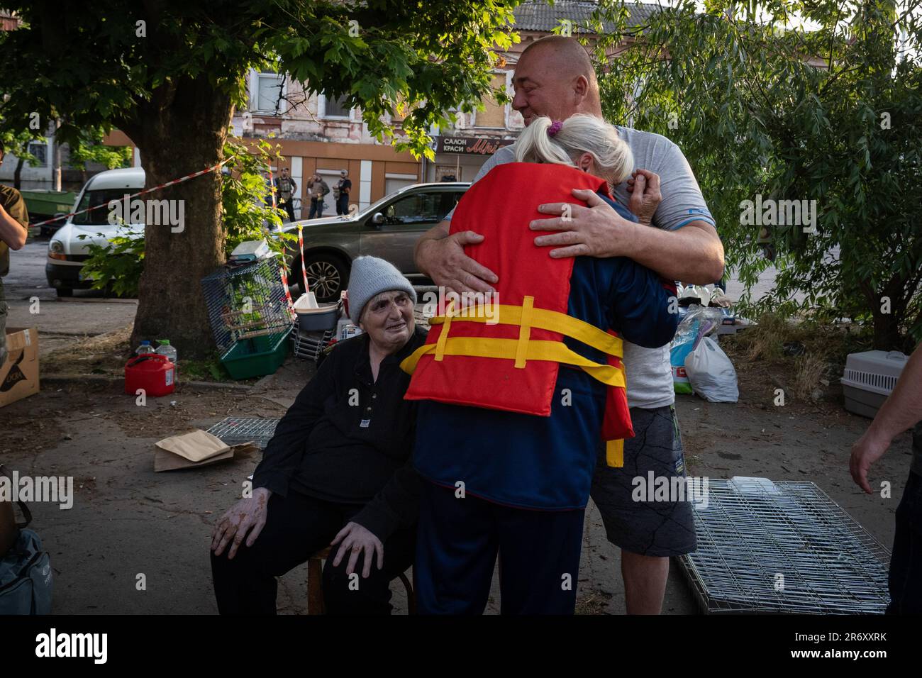Alla Pylypivna (M), 69 is seen hugging her son, Andreeva (R) at the ...