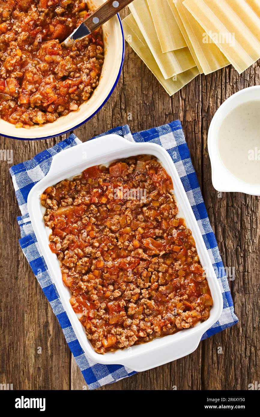 Lasagne with ragout bolognese hi-res stock photography and images - Alamy