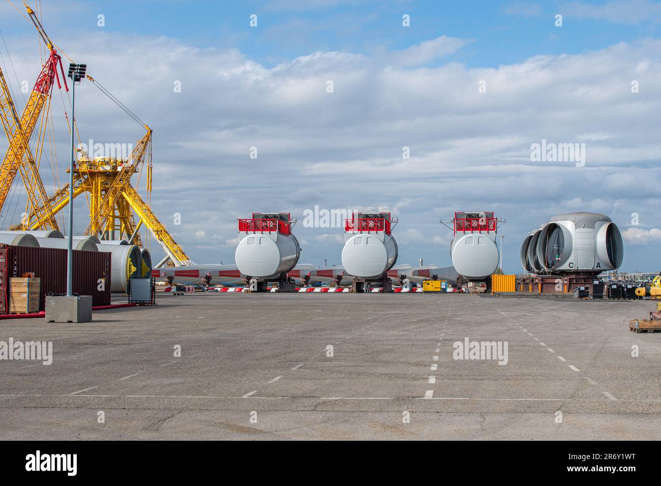 View of the spare parts for wind turbines. EDF Company officially ...