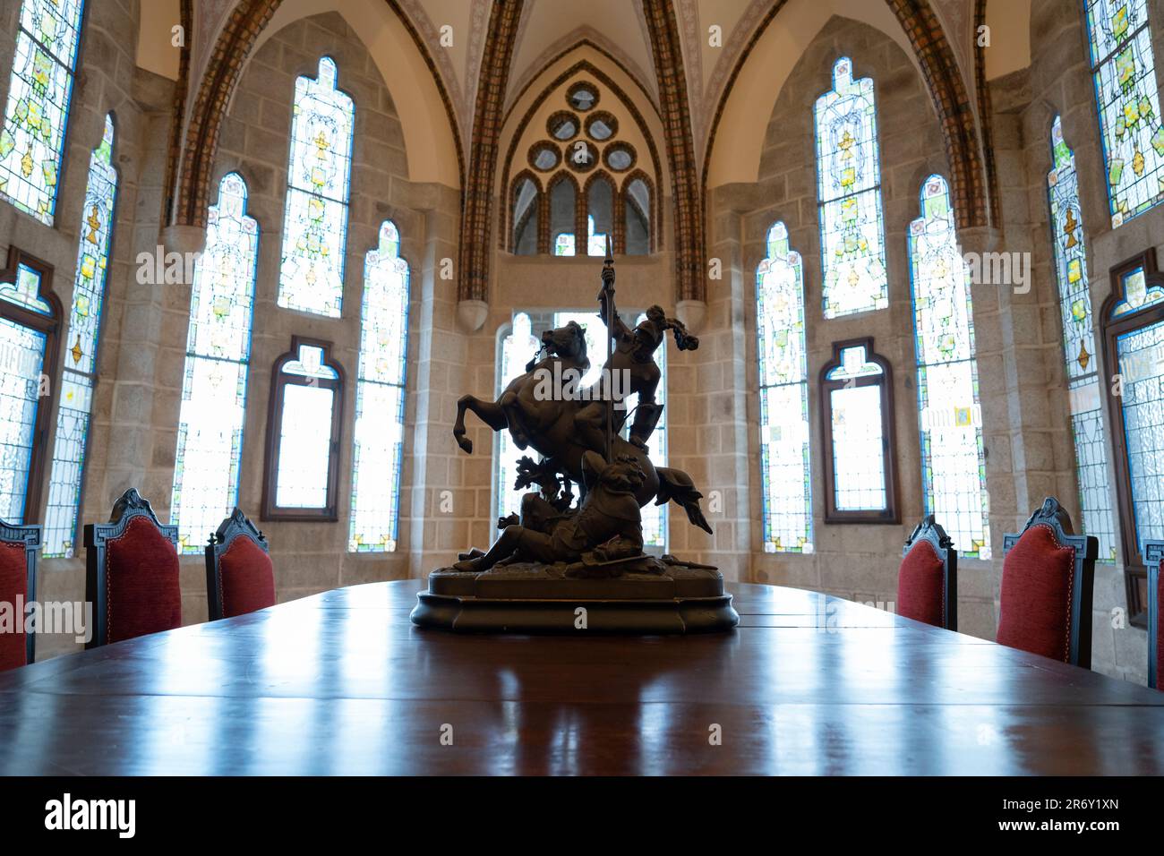 A statue of a knight in battle in the Gala Dining Room of the Episcopal ...