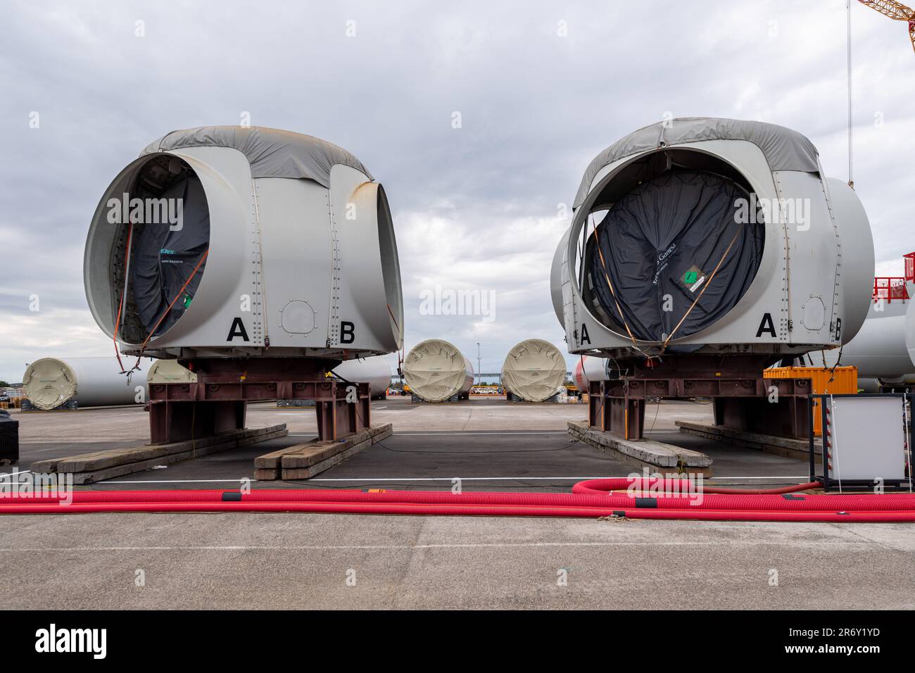 View of the parts used to make the wind turbines. EDF Company ...