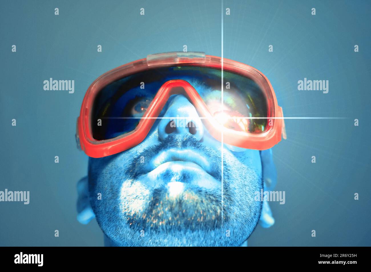 Young man wearing augmented reality glasses. Adult male with AR glasses ...