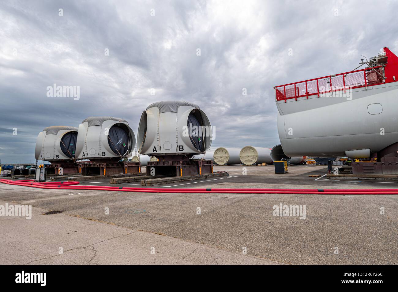 View of the parts used to make the wind turbines. EDF Company ...