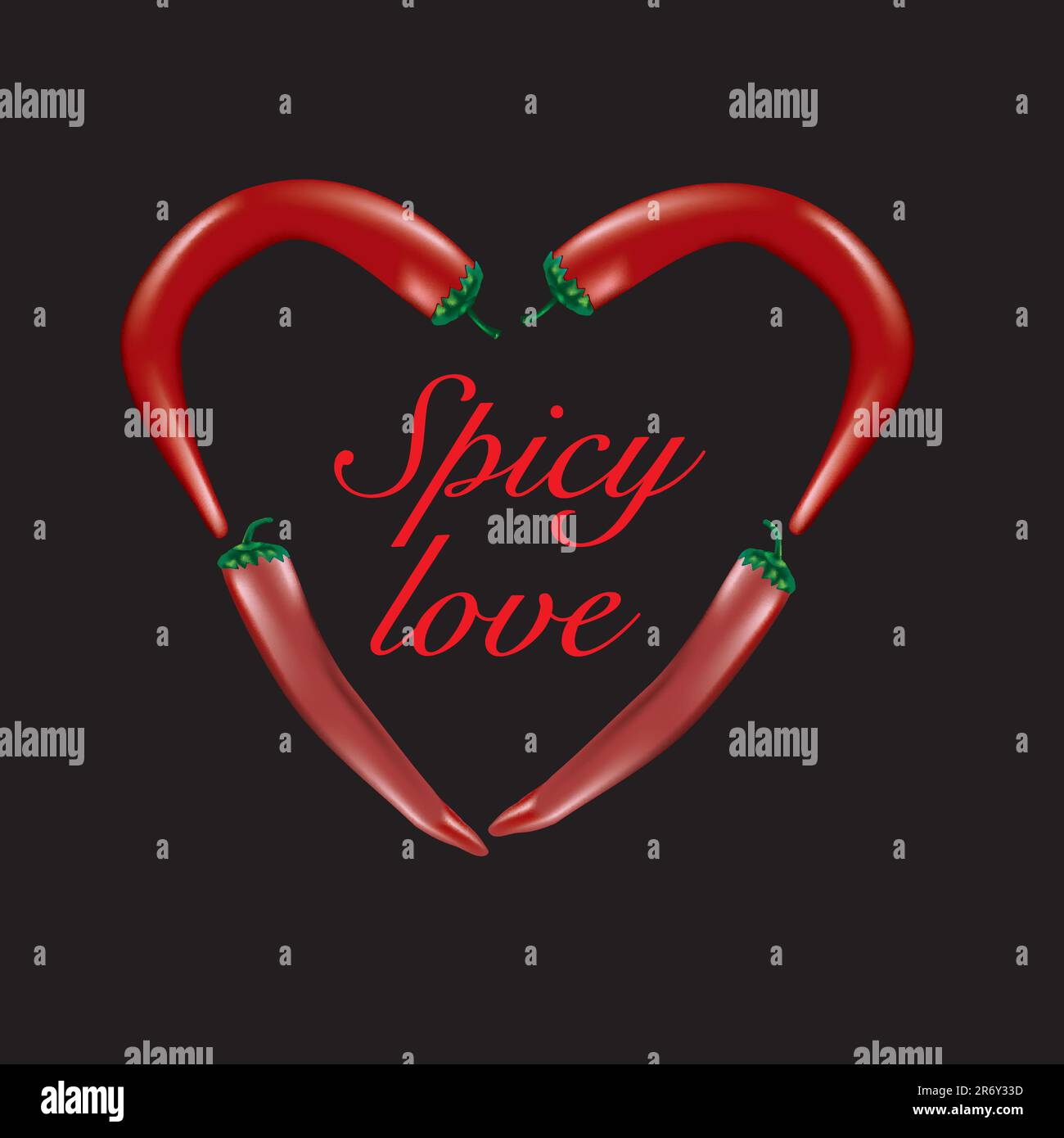 Vector of chilli peppers forming a heart shape on a black background ...