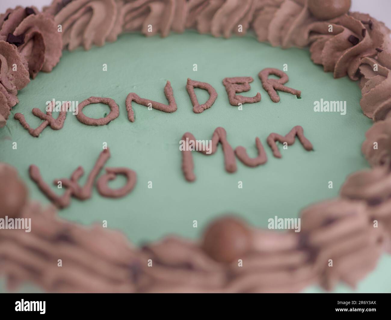 frosted icing elegnt cake with funny lettering topping. Mothers day ...