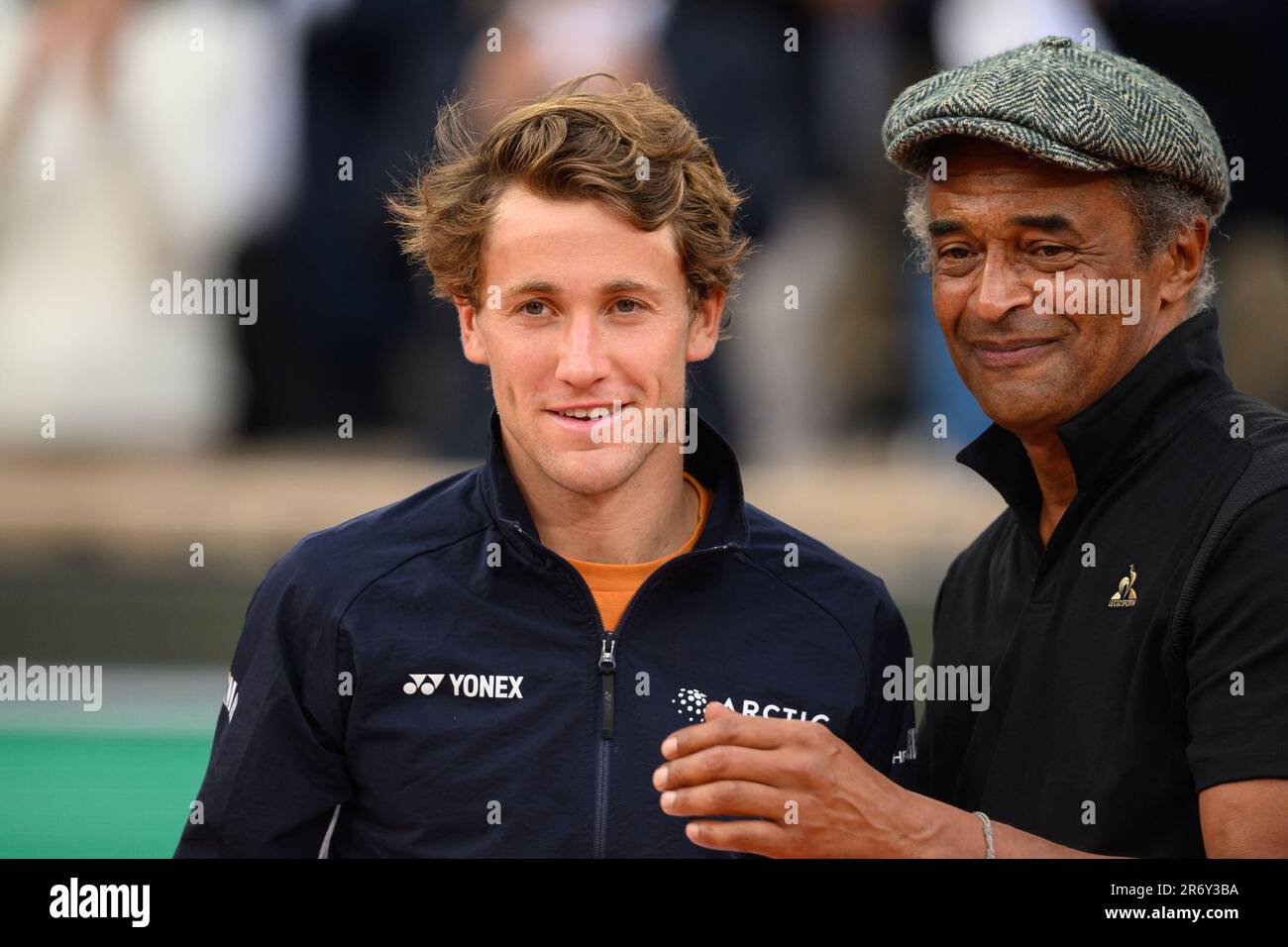 Paris, France. 11th June, 2023. Casper Ruud and Yannick Noah during the ...