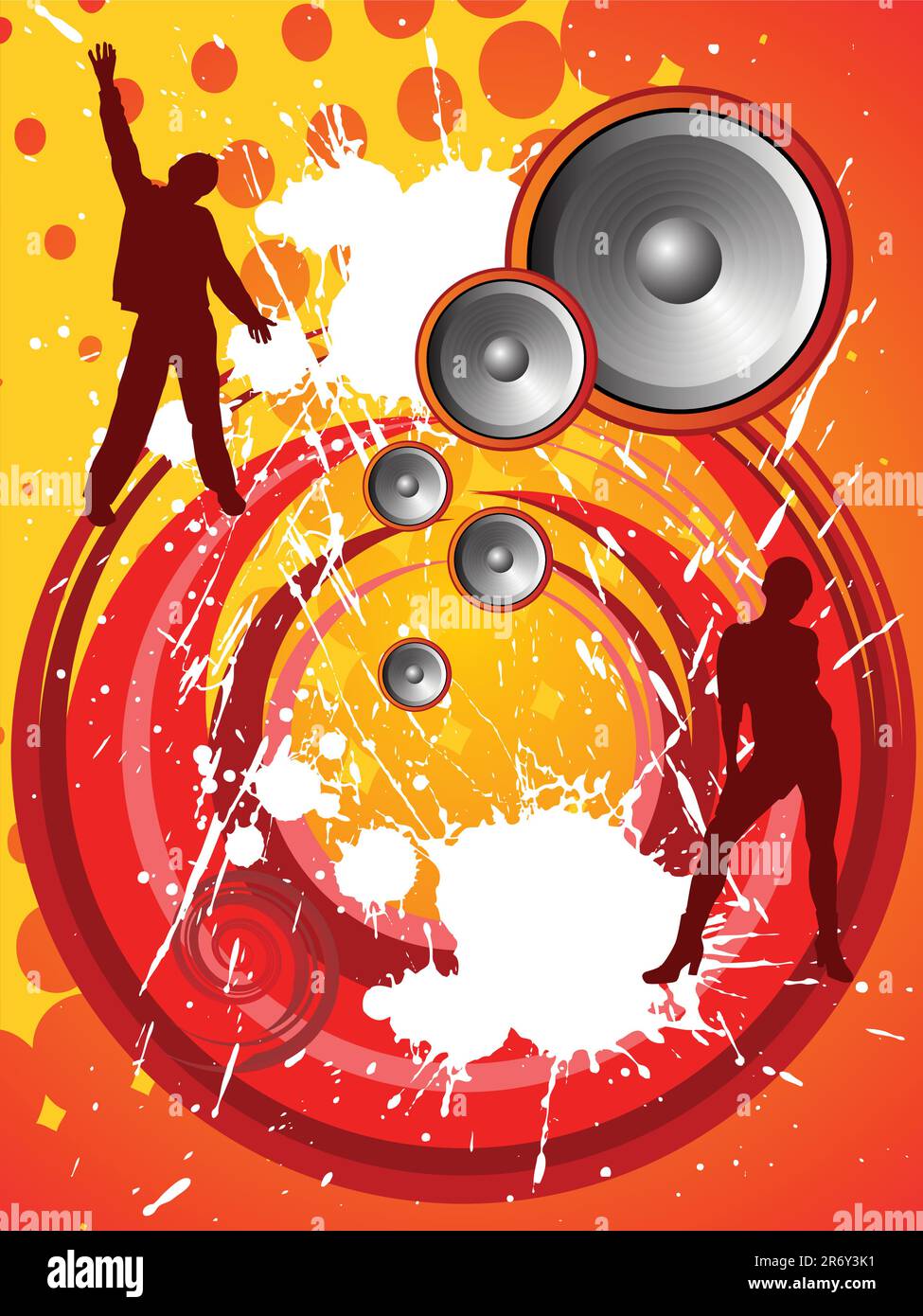 vector illustration of young people silhouettes on an abstract disco ...