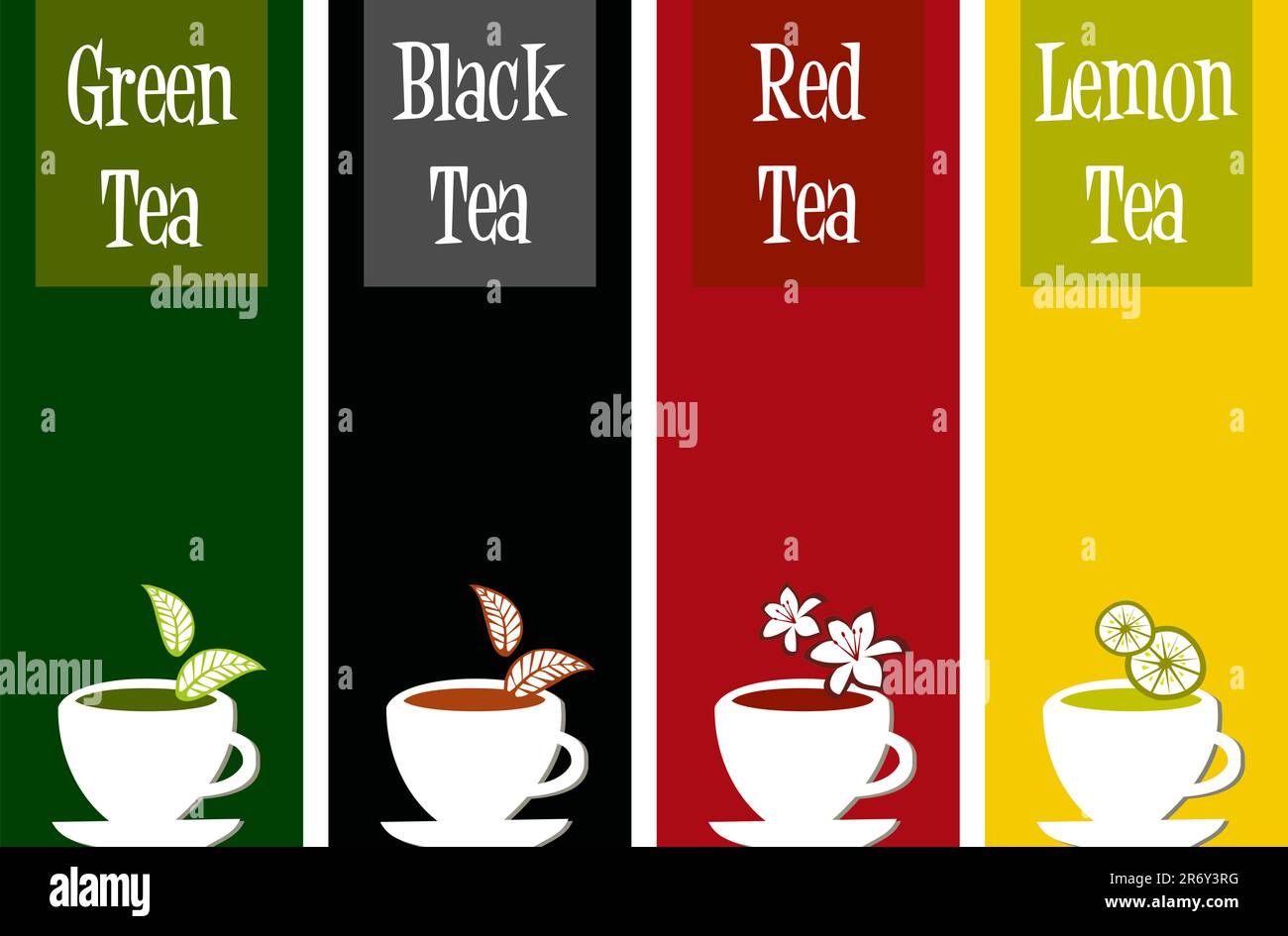different labels for tea types on different color background Stock ...