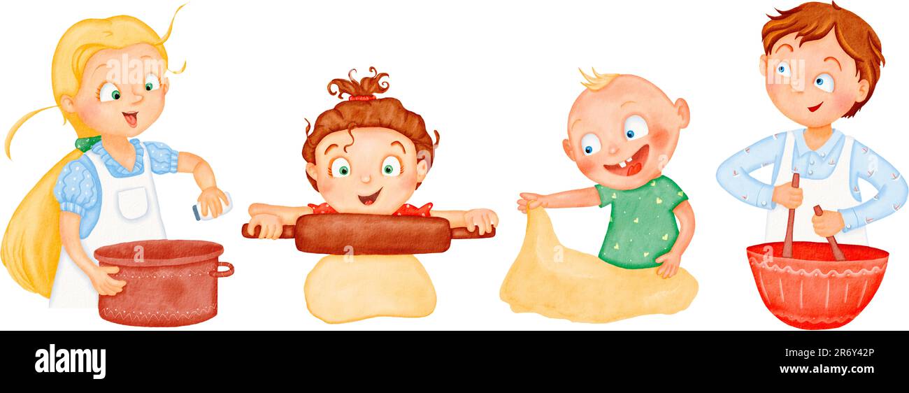 Illustration kids cooking in kitchen hi-res stock photography and ...