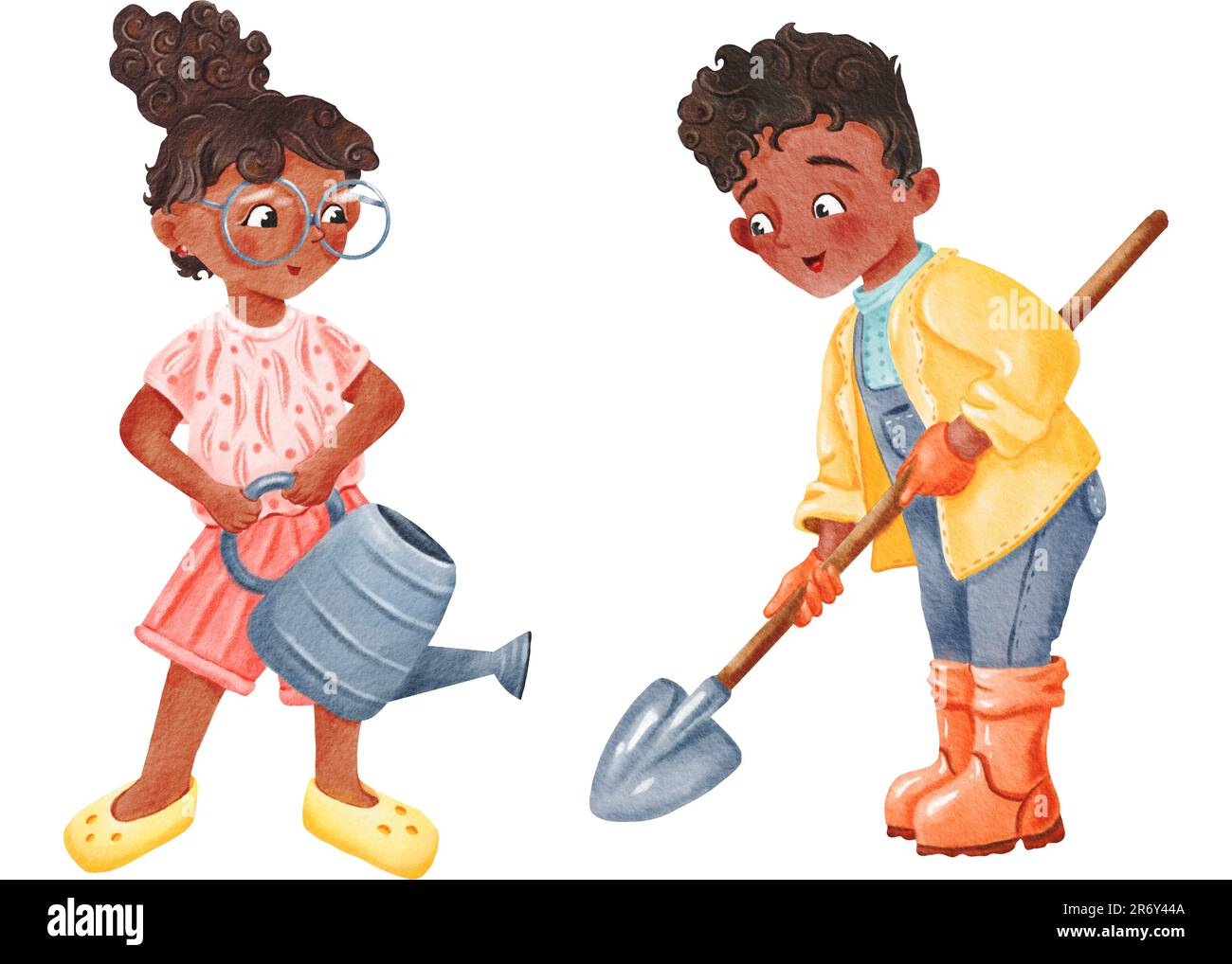 Cartoon funny cute illustration. Little African American girl in ...