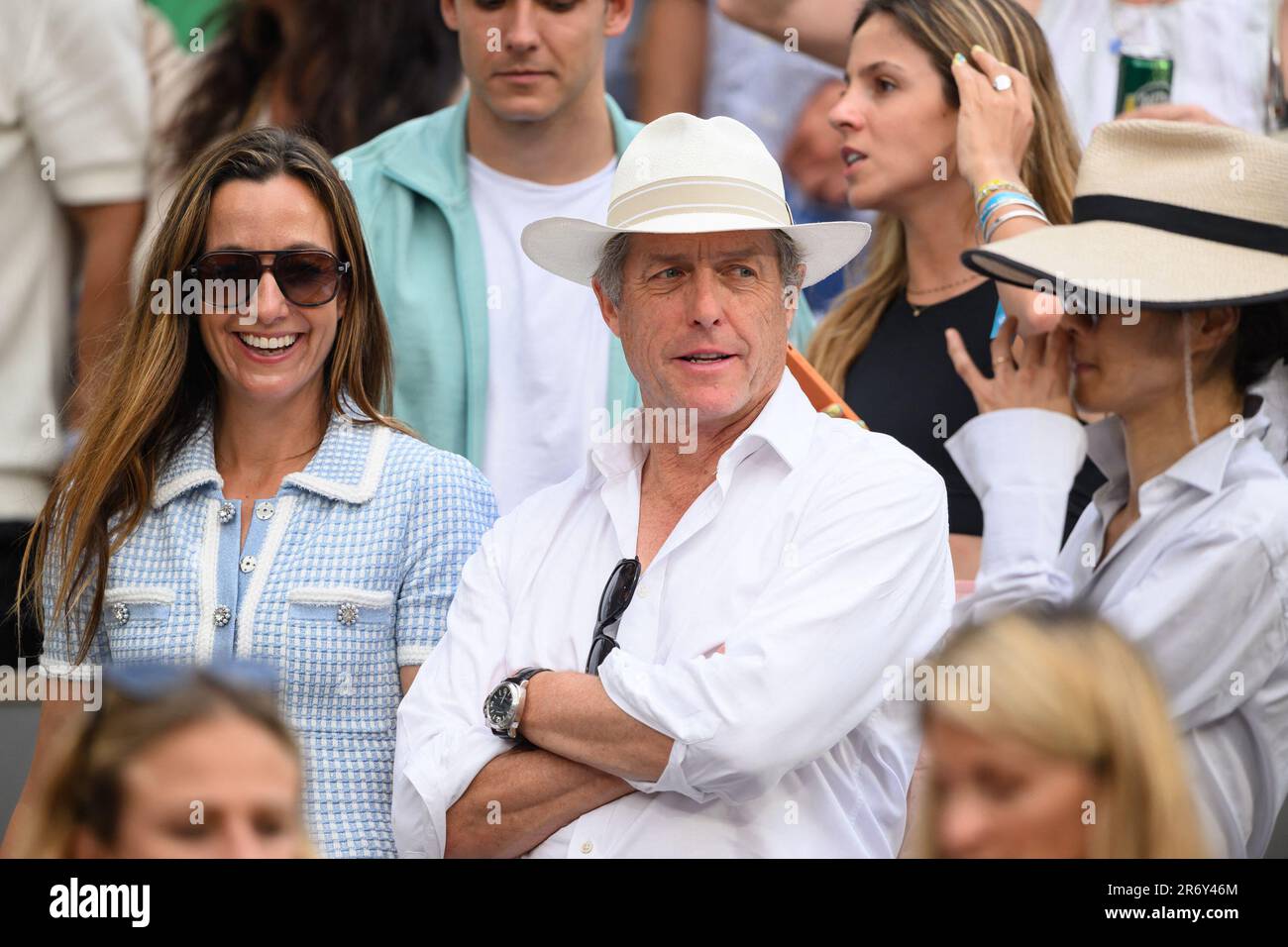 Hugh Grant and his wife Anna Elisabet Eberstein attend the French Open ...