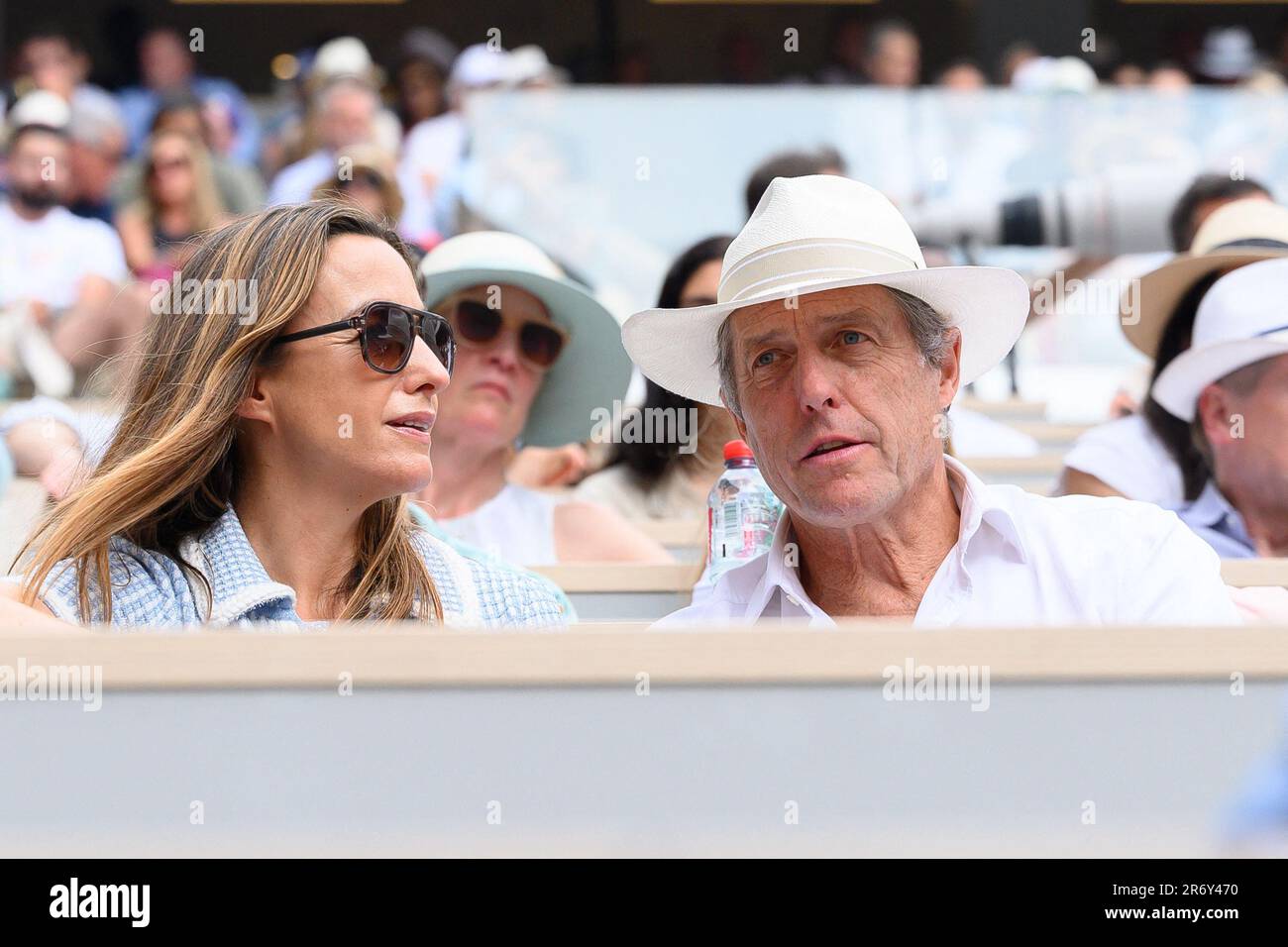 Hugh Grant and his wife Anna Elisabet Eberstein attend the French Open ...
