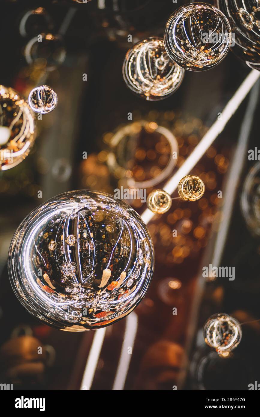 Mirror spheres Christmas neon decorations Stock Photo - Alamy