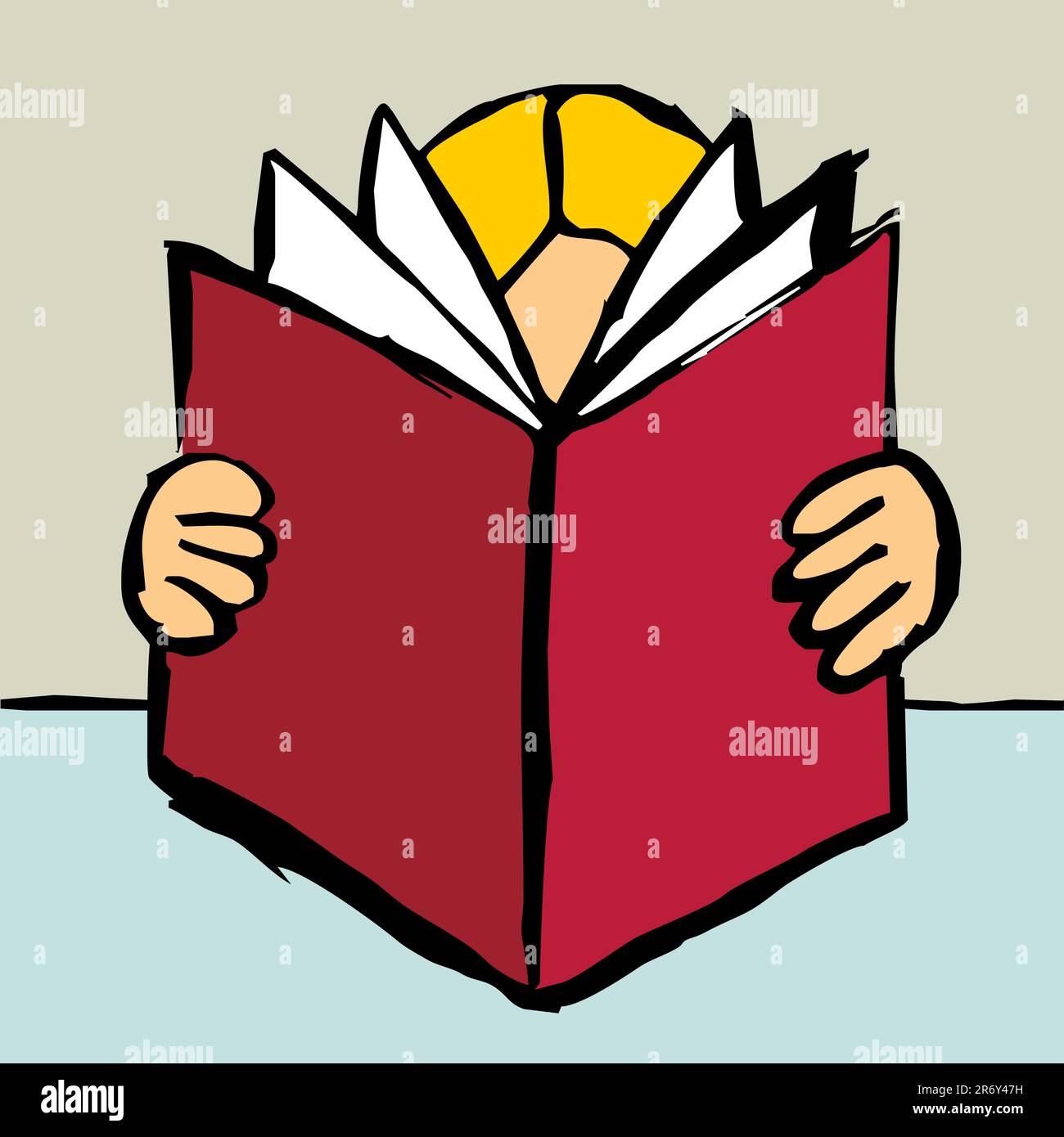 Cartoon style drawing of one blonde person reading a big red book ...