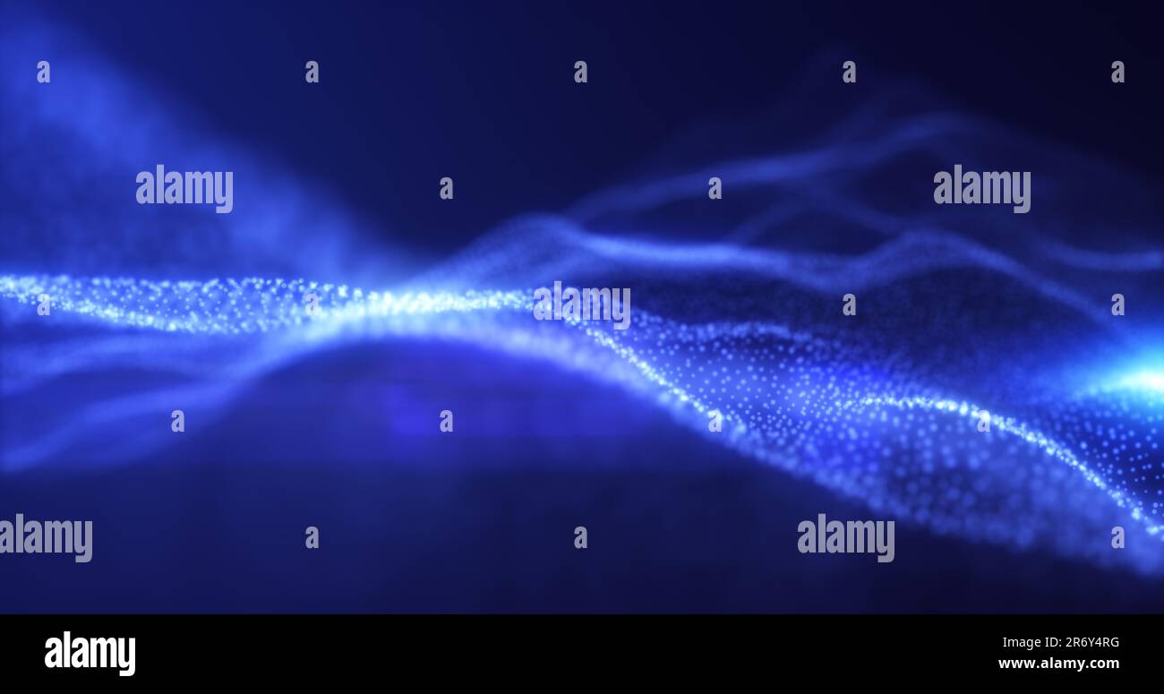 Abstract blue energy waves from particles of futuristic hi-tech glowing ...