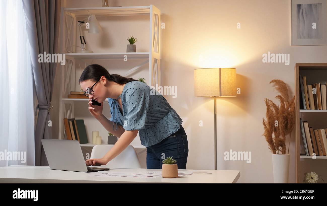 Online management. Remote communication. Smart busy woman employee ...