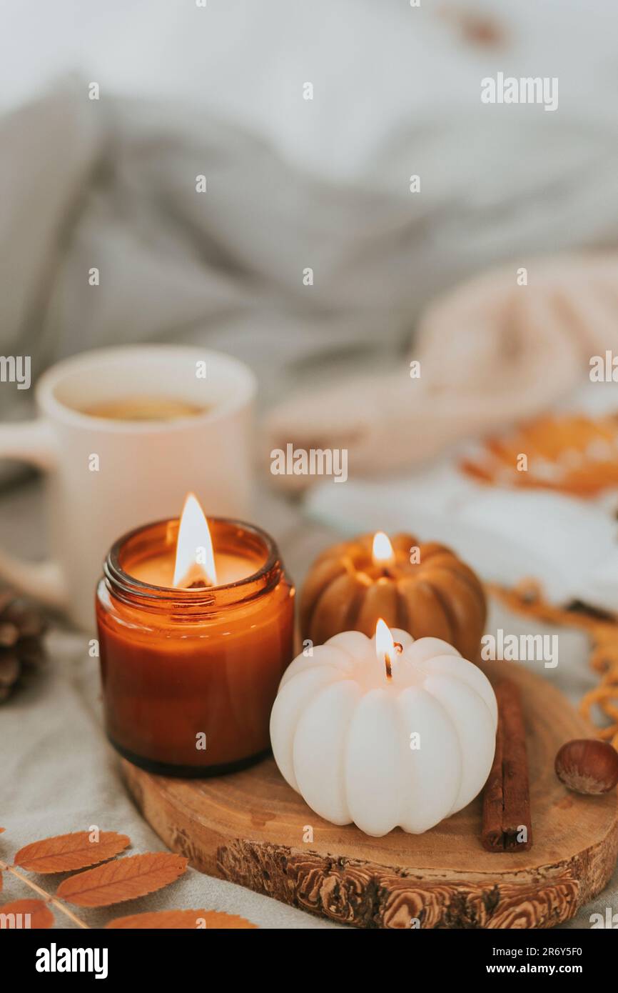 Atmospheric candles shape pumpkins hi-res stock photography and images ...