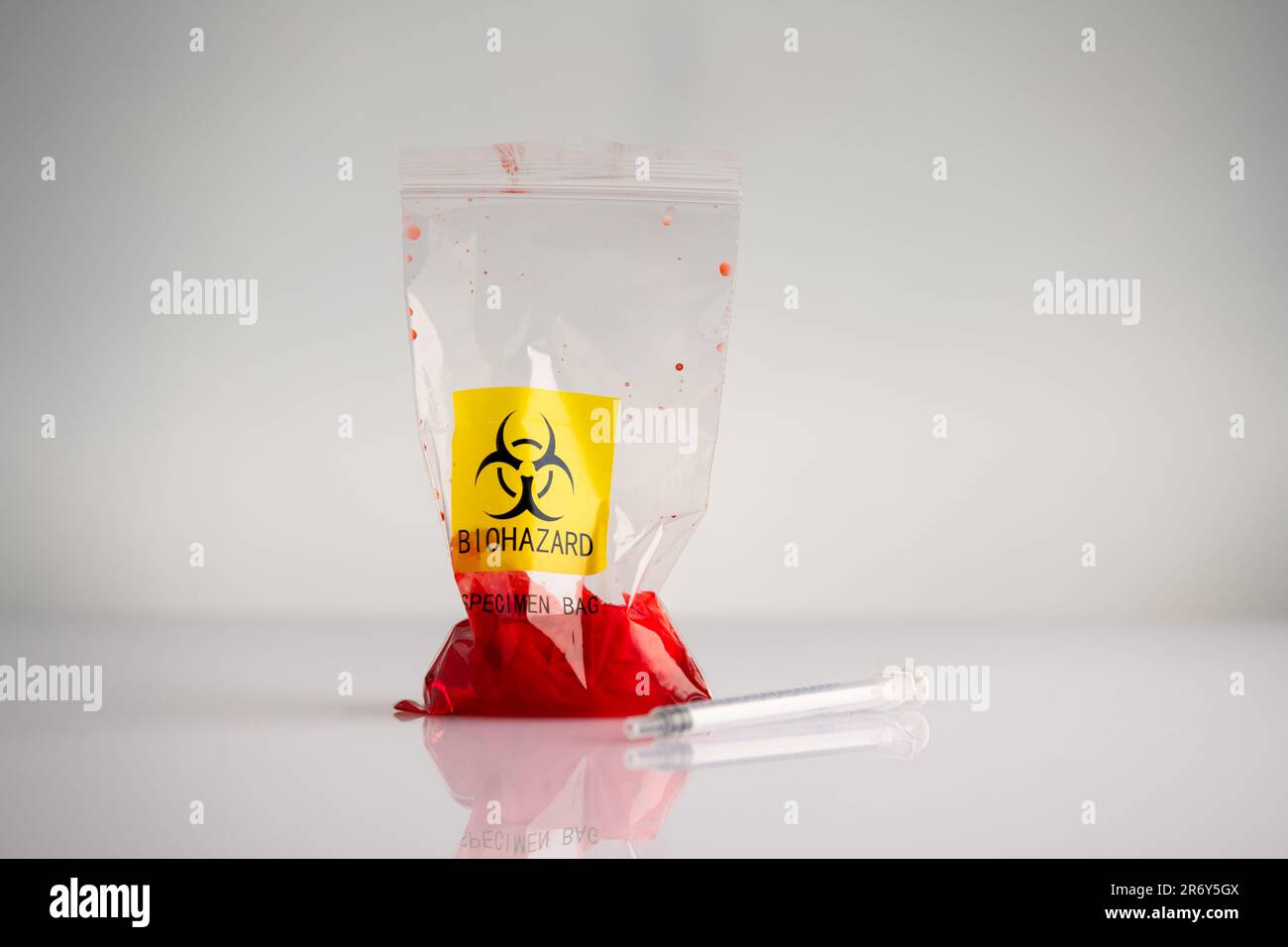 Biohazard specimen plastic bag on a white background Stock Photo - Alamy