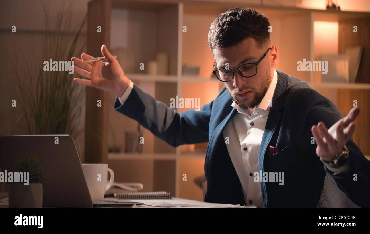 Work fail. Worried man. Lost documents. Busy guy feeling desperate to ...