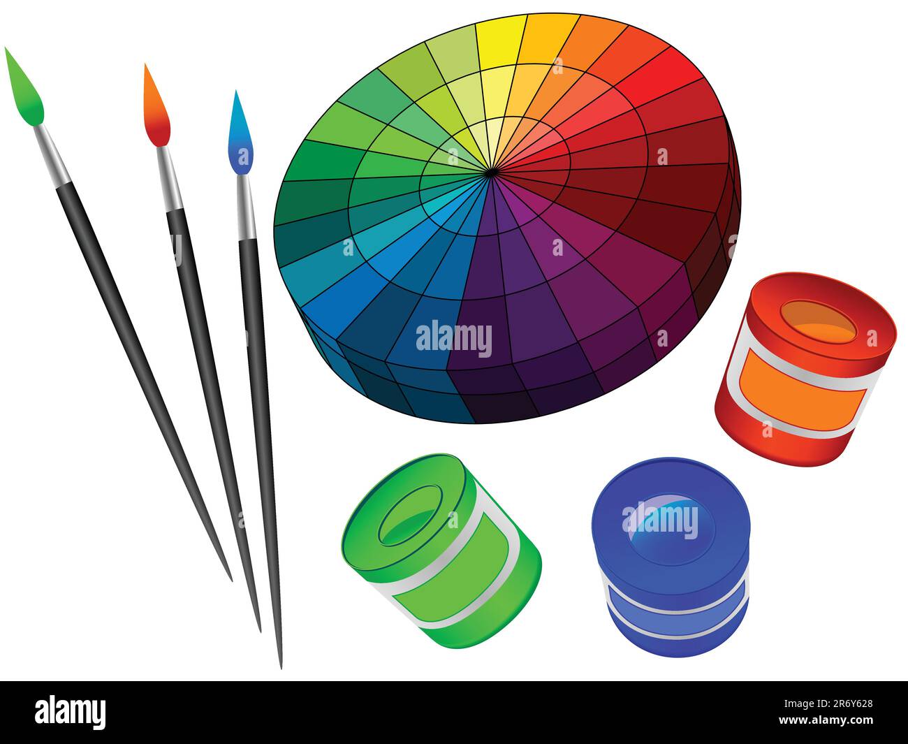 Color palette in 3d with brushes for drawing and a paint Stock Vector ...