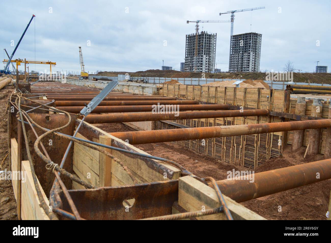 A large huge ditch pit tunnel with reinforcing structures from thick ...