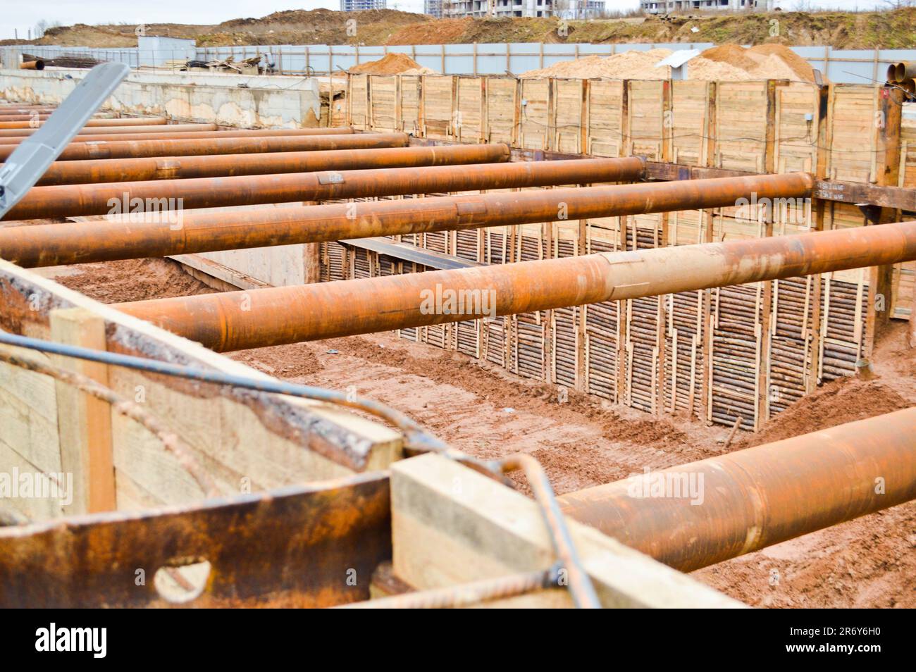 A large huge ditch pit tunnel with reinforcing structures from thick ...