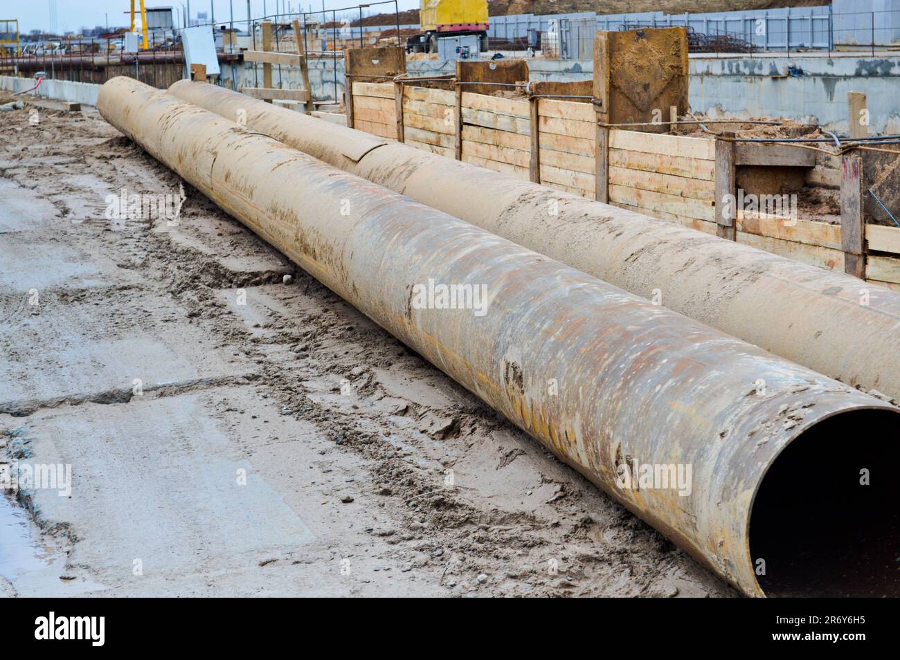 Large iron metal sewer plumbing pipes of large diameter for the ...