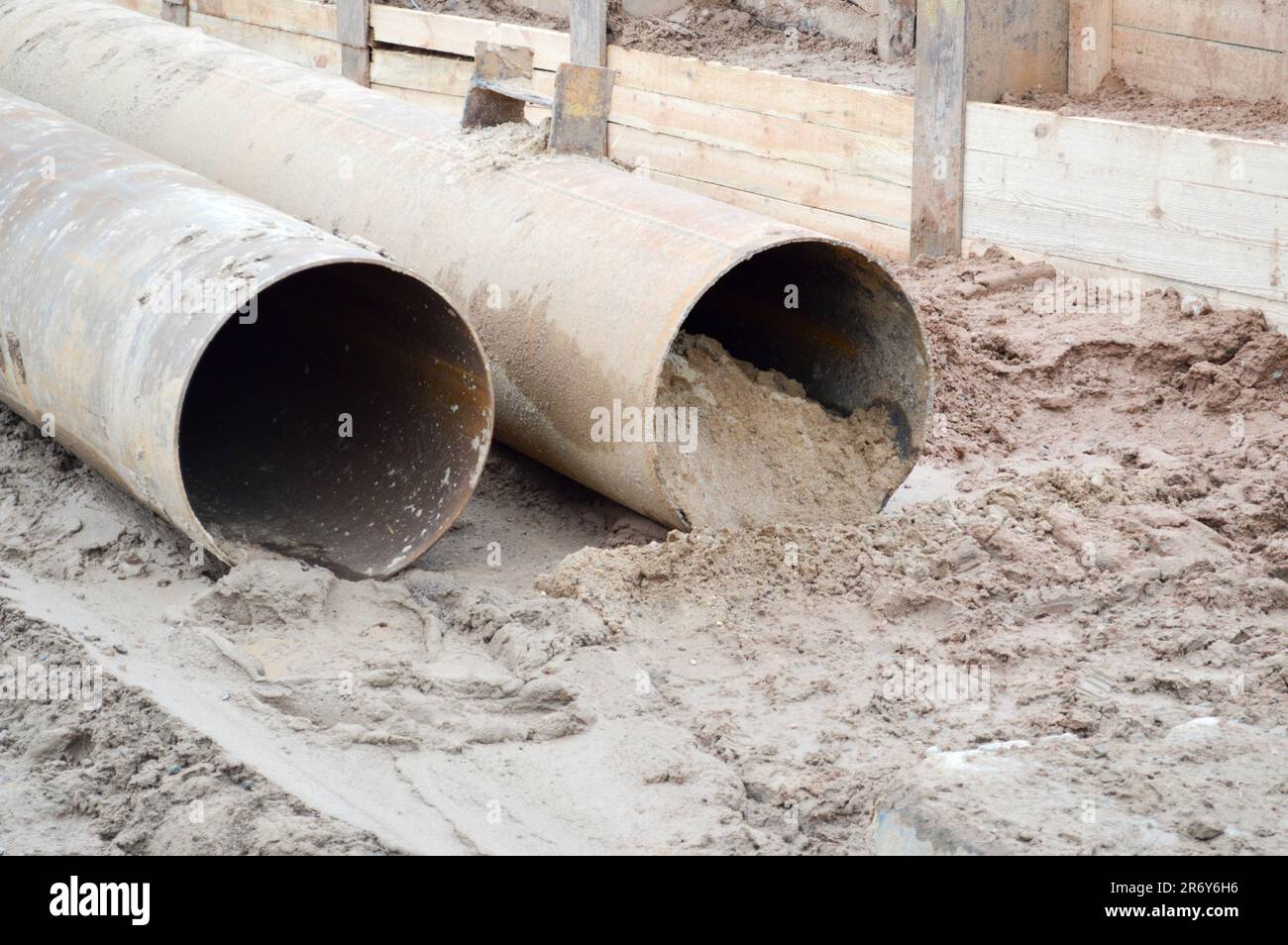 Large iron metal sewer plumbing pipes of large diameter for the ...