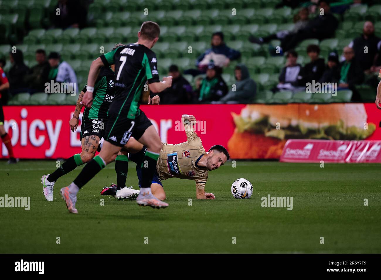 MELBOURNE, AUSTRALIA - APRIL 26: Apostolos Stamatelopoulos of Newcastle ...