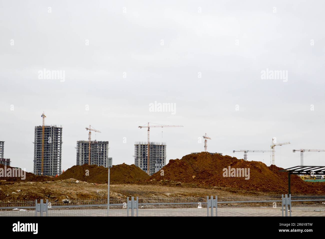 Construction of a new microdistrict with high houses, new buildings ...