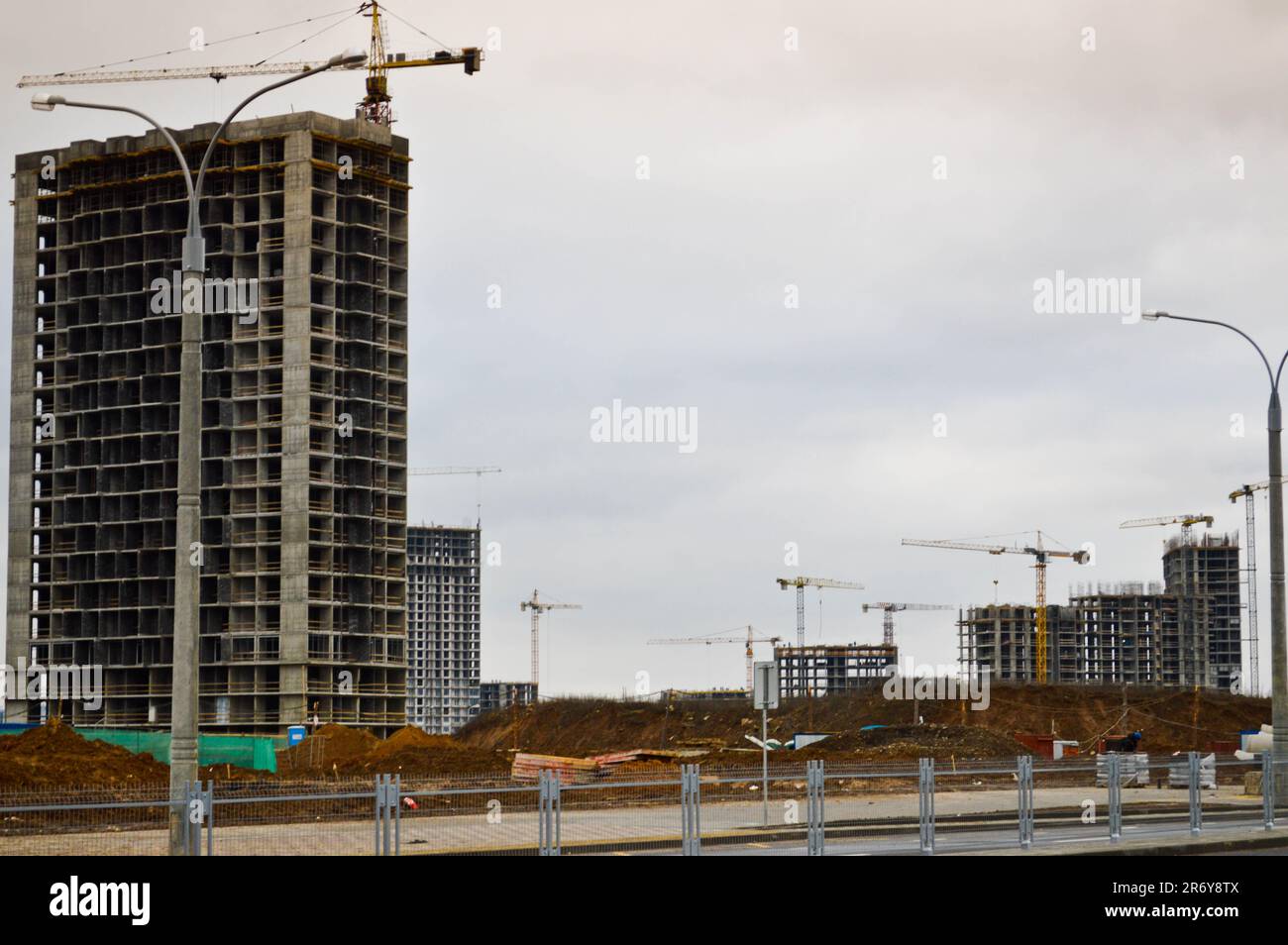 Construction of a new microdistrict with high houses, new buildings ...