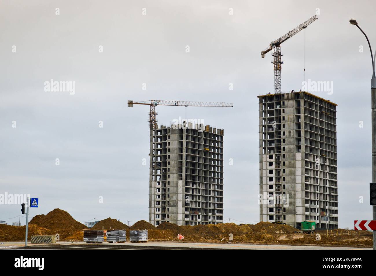 Construction of a new microdistrict with high houses, new buildings ...